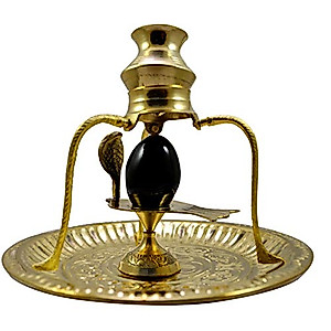 M Francisco Shiva Ling Lingam Shivling Prayer Statue Brass Stand with Thali + Hare Ram Hare Krishna Tulsi Bracelet