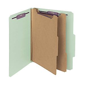 Smead Pressboard Classification Folder with SafeSHIELD Fasteners, 2 Dividers, 2" Expansion, Letter Size, Gray/Green, Pack of 20 (14074)