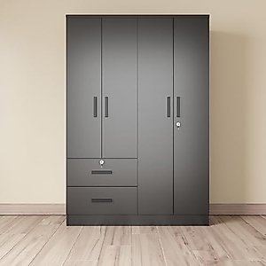 Woodpeckers Furniture And Mattress 4 Doors Wardrobe 2 Drawers with Shelves 72" high (Black)