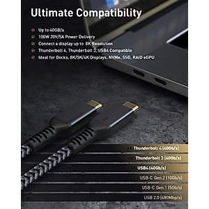 Maxonar [6.6Ft] Thunderbolt 4 Cable with 40Gbps Data Sync/100W Charging and 8K/5K@60Hz for Thunderbolt 4/3, USB4, and USB C Devices