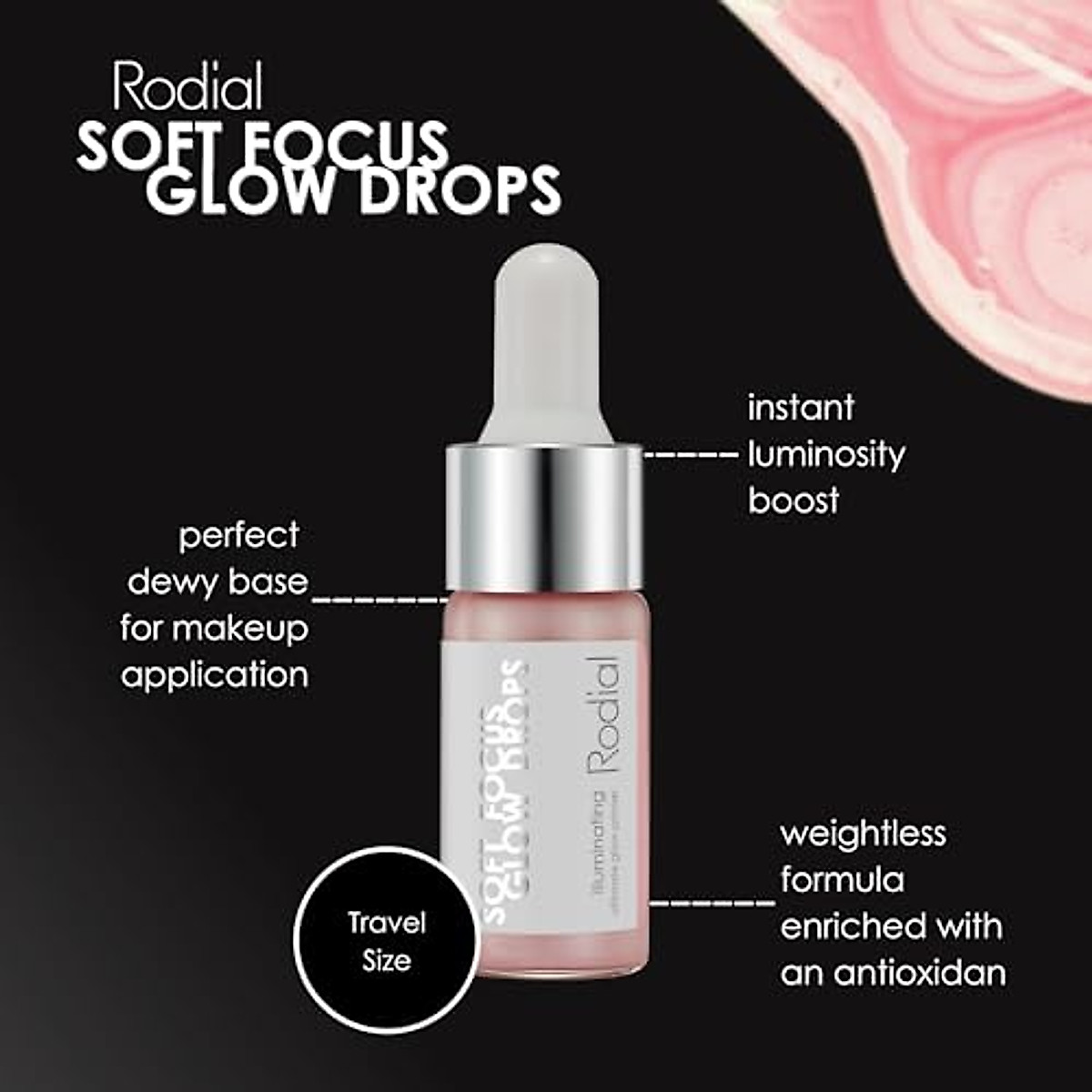 Rodial Soft Focus Glow Booster Drops 0.3 Deluxe fl oz, Illuminating Skin Serum with Glycerin and Antioxidants, Perfectioning and Smoothing Dewy Makeup Base, Weightless Formula