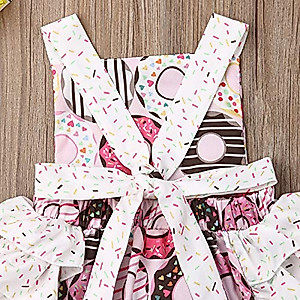 Lamuusaa Newborn Baby Girls Fly Sleeve Ruffled Romper Colorful Doughnut Bodysuit Jumpsuit Headband Summer Outfit 0-24M (6-12M, Pink)