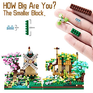 Kadablk Sakura Tree House Plant Micro Block Building Set,Friendship Windmill Model Construction Set,1200 PCS for Adults and Kid