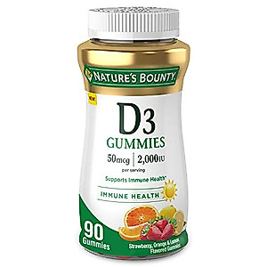 Vitamin D3 Gummies by Nature's Bounty, Vitamin Supplement, Supports Immune Health, 50mcg, 2000IU, Mixed Fruit Flavor, 90 Gummies