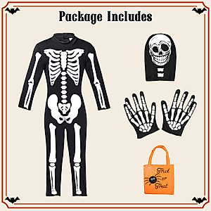 FAYBOX Skeleton Costume for Kids Boys,Glow in The Dark Halloween Costume Skeleton Onesie for Toddler(8-9)