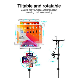 elitehood iPad Tripod Stand, Aluminum Alloy iPad Stand, 360 Rotation Adjustable Height iPad Stand Holder for Floor, Universal Compatible with iPad Mini, iPad Air, iPad and All 7.9-11 Inch Tablet