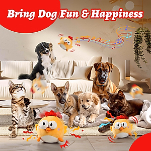 GUKCO Interactive Dog Toys, Squeaky Dog Toys with Interactive Dog Ball, Rechargeable Crinkle Dog Chew Toys Pet Plush Toys for Small Medium Large Dog Toys to Keep Them Busy Jumping Music Mode(Chick)