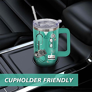 qoepfnsh Nurse 40 oz Tumbler with Handle - Stainless Steel Insulated Travel Coffee Mug Cup - Green - 40oz Tumblers with Lid and Straw - Nurse Gifts for Women