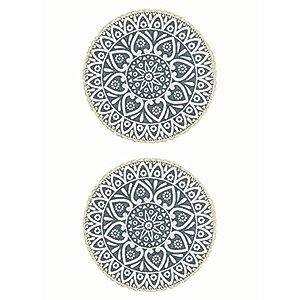Cotton Table Mats Round Jute Fiber Placemats Grey Washable for Home and Offices Dining Table, Size 38X38 cm (Pack of 2 Pieces)