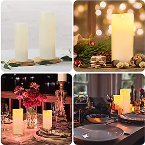 Flameless Flickering Battery Operated Candles 4" 5" 6" 7" 8" 9" Set of 9 Ivory Real Wax Pillar LED Candles with 10-Key Remote and Cycling 24 Hours Timer (Ivory 9 Pack)