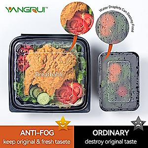 YANGRUI Take Out Containers, Large Capacity 45 Pack 9.5 Inch 38 oz BPA Free Anti-Fog Shrink Wrap Meal Prep Container Microwave Freezer Safe Plastic Hinged To Go Containers
