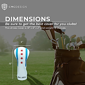 CMC Design Custom Chicago Flag Embroidered Golf Driver Head Cover - Glove Soft Lining - Design Elements Include Applique and Embossing - Great Fit for Any Club as Golf Head Covers, Wood Driver Cover