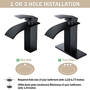 Qomolangma Waterfall Bathroom Faucet, Matte Black Modern Single Handle Bathroom Faucets for 1 or 3 Hole Bathroom Sink Faucet Mixer Tap Washbasin Faucet with Deck, Pop-up Drain and Supply Hoses