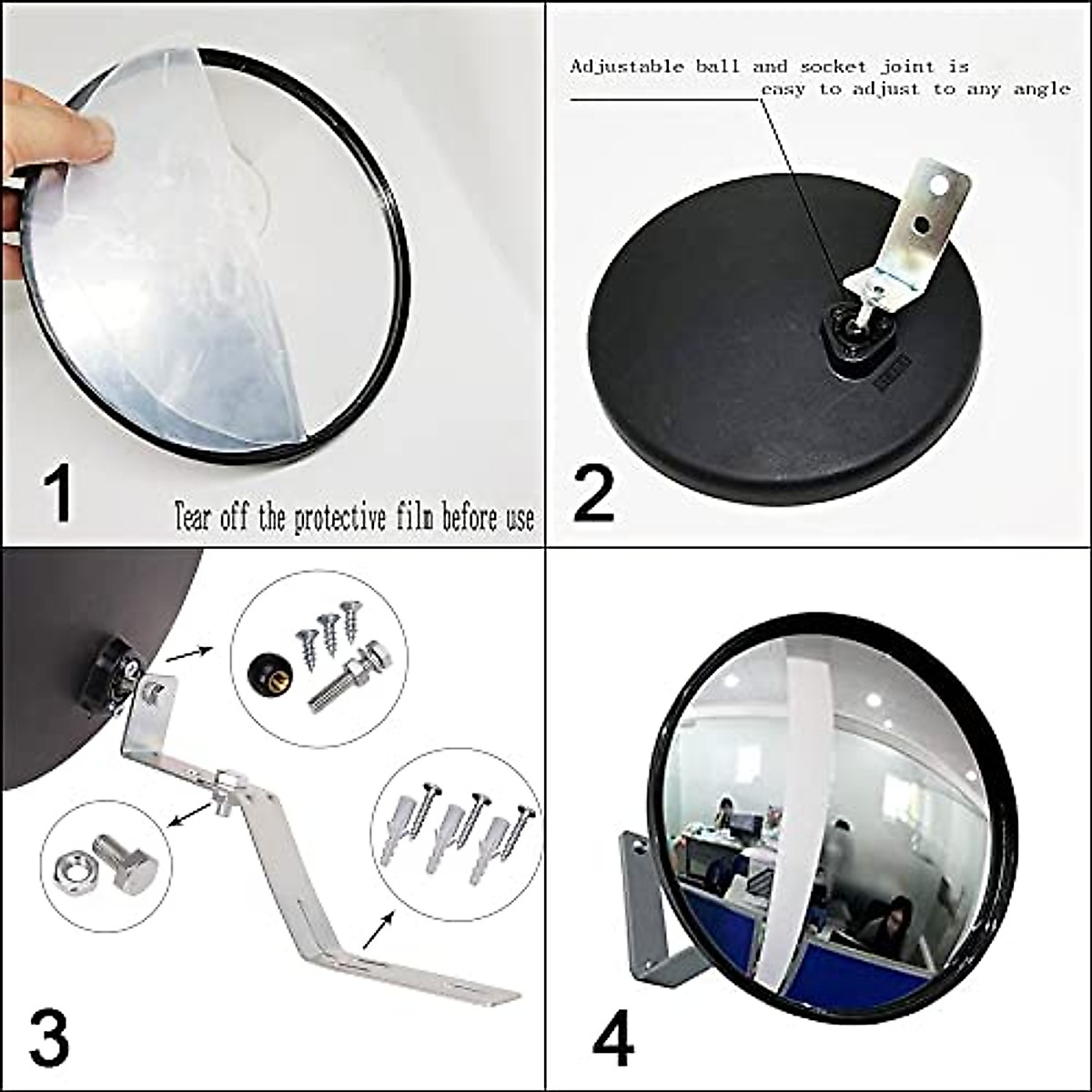 Convex Mirror Concave Mirror 9"(22cm) Corner Mirror Blind Spot Office, Driveway, Offices, Stores Traffic Safety Mirror Adjustable Fixing Bracket Cubicle Mirror Convex