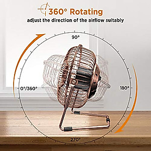 EasyAcc 6 Inch USB Desk Fan,Small and Quiet,Powerful USB Powered Portable Fan,Strong Airflow,Mini Metal USB Fan,360°Rotation,Personal Cooling Fan with 2 Speed for Home Office,Bronze(USB POWERED ONLY)