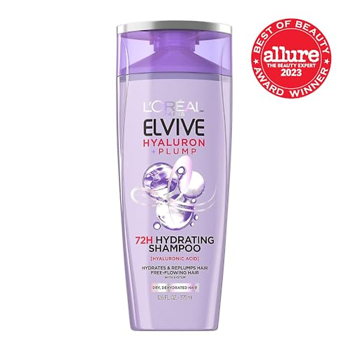 L'Oreal Paris Elvive Hyaluron Plump Hydrating Shampoo for Dehydrated, Dry Hair Infused with Hyaluronic Acid Care Complex, Paraben-Free, 12.6 Fl Oz