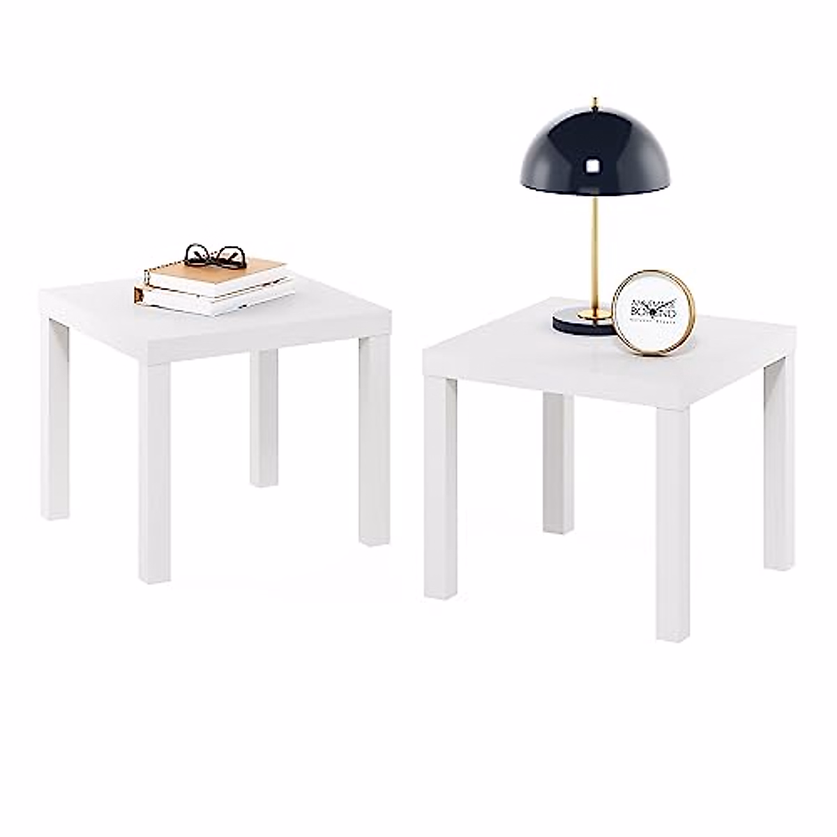 Furinno Classic Homey Square Parsons Side End Table, Set of 2, White