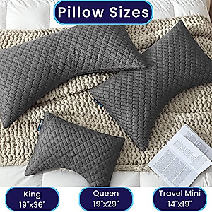 Sidney Sleep Bed Pillow for Side and Back Sleepers - Adjustable Filling - Memory Foam Pillow for Neck and Shoulder Pain - Customizable Loft - Queen Size - Additional Foam Bag Included (Grey)