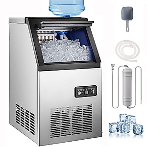 Topdeep Commercial Ice Maker Machine 110LBS/24H with 33LBS Storage Capacity, Stainless Steel Freestanding Ice Machine Automatic Operation- Ideal for Home, Restaurants, Bars Ice Making