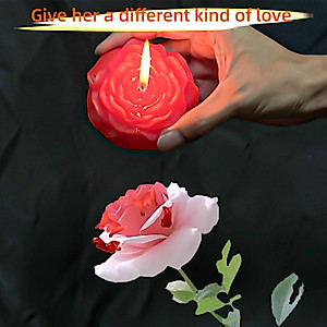 Red Rose Flower Scented Candle Set of 5, 2 Rose Shapes + 3 Long Low Temperature Candles, Romantic Ambiance Wax Play Candles for Date Night Romantic Wax Play Couple Wedding Anniversary Candles