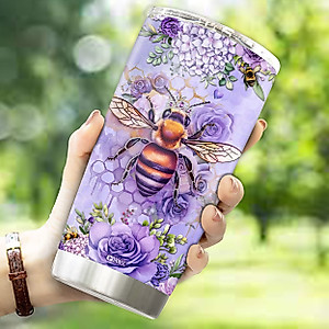 WONWIX Personalized Bee Tumbler Customized Name Queen Bees Gifts For Women Mug Cups Water Bottle 20oz Gift Birthday Valentine Christmas From Lover Insulated Stainless Steel Coffee Cup With Lid