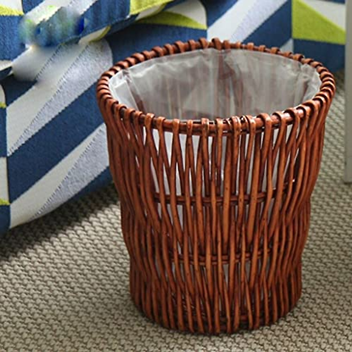 DYNN Trash can Wicker Woven Trash Can Retro Garbage Can Creative Garbage Bin Suitable for Bedroom Kitchen and Bathroom-with Liner Home/Commercial Use (Color : A)