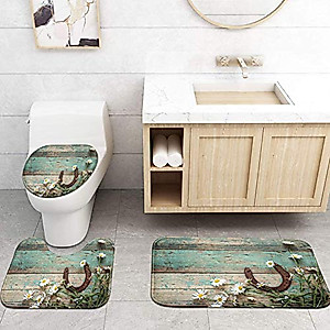 Britimes 4 Piece Shower Curtain Sets, Western Rustic with Non-Slip Rugs, Toilet Lid Cover and Bath Mat, Durable and Waterproof, for Bathroom Decor Set, 72" x 72"