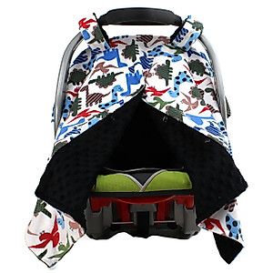 Dear Baby Gear - Baby Car Seat Canopy - Infant Car Seats Covers - Carseat Canopies for Boys and Girls - Toddler Carseat Cover with Snap Opening (Prehistoric Multicolored Dinosaur, Black Dot 40"x30")