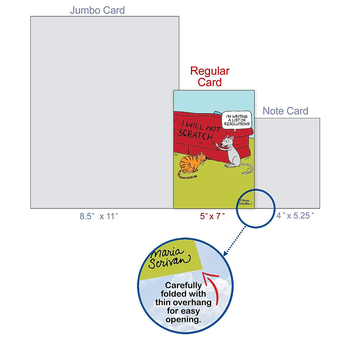 NobleWorks - Funny New Year Cartoon Greeting Card with 5 x 7 Inch Envelope (1 Card) NYE Holiday Stationery Gift for Adults - Cat Resoutions C4521NYG