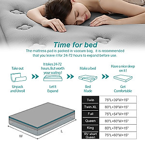 Hansleep Memory Foam Mattress Pad California King, Pillow Top Mattress Topper Cal King for Back Pain Relief with Egg Crate Gel Foam, Breathable Mattresses Cover with Deep Pocket, 78" x 80", Light Grey