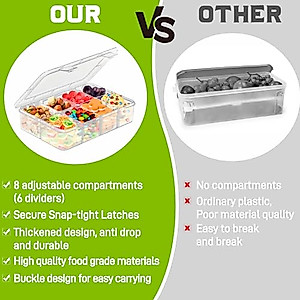 Snack Box Container, 2 Pcs Snackle Tray Adjustable 8 Compartments Divided Reusable Meal Prep Food Storage Containers Portable Snack Platters for School, Work, Travel, Picnics, Candy Organizer