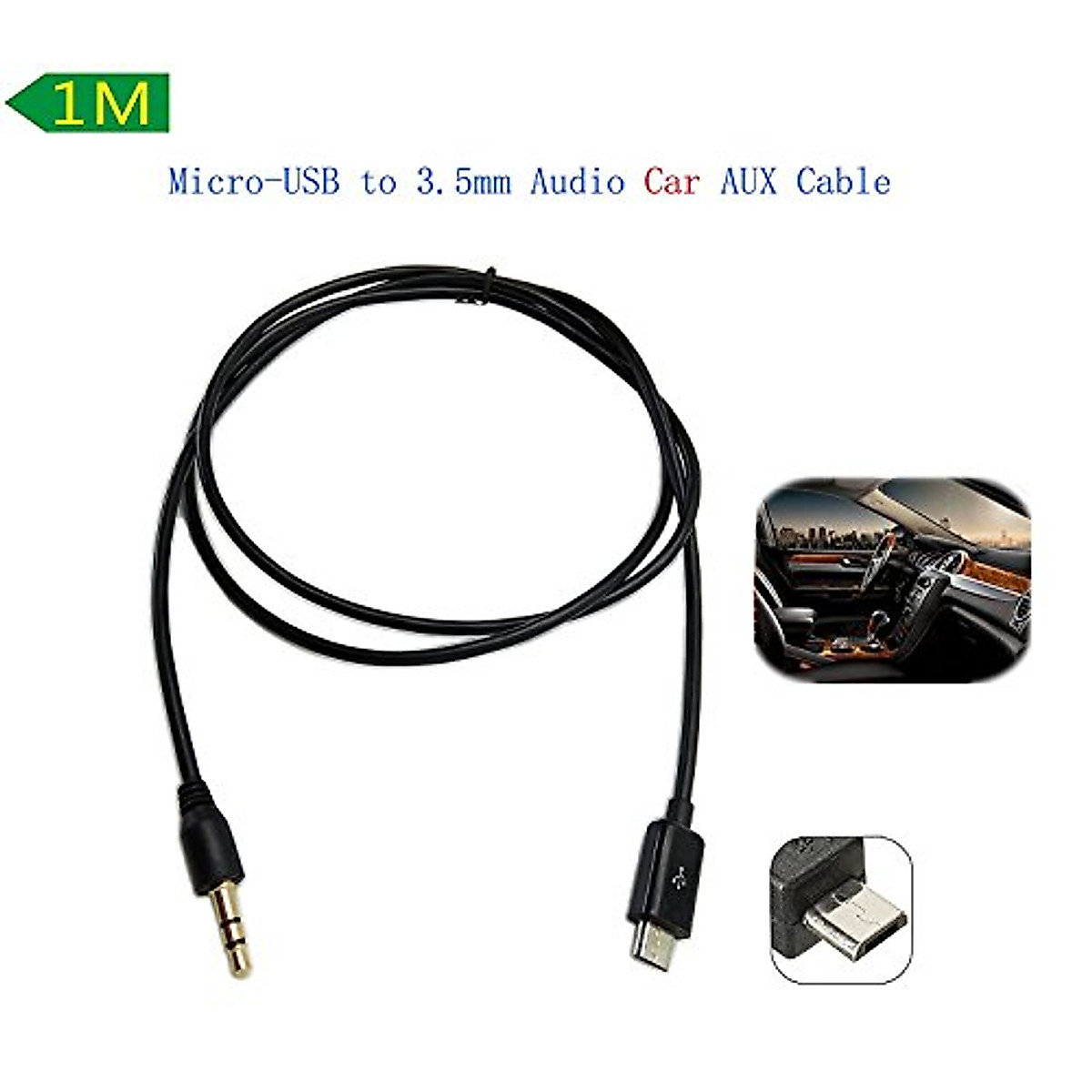 SinLoon Audio Output Cable, Micro-USB to 1/8 Stereo 3.5mm Audio Car AUX Cable for S3 i9300 S2 i9100 i9220 (3.2 Feet = 1 Meter, Black)