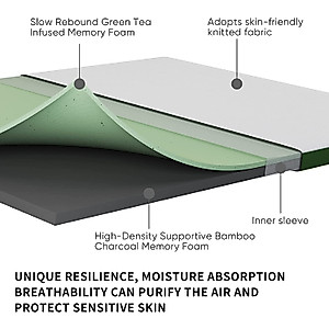 FLEXPEDIC 3 Inch Twin Mattress Topper, Green Tea Infused Memory Foam, 3D Breathable Mesh Cover, Non-Slip Design, 4 Adjustable Elastic Straps, CertiPUR-US Certified, 20" x 20" x 3"