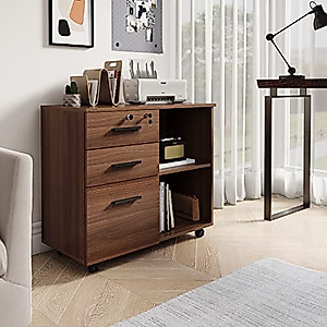 WAHEY File Cabinet, 3 Drawer Mobile Lateral Filing Cabinet with Open Storage Shelf, OLFC001