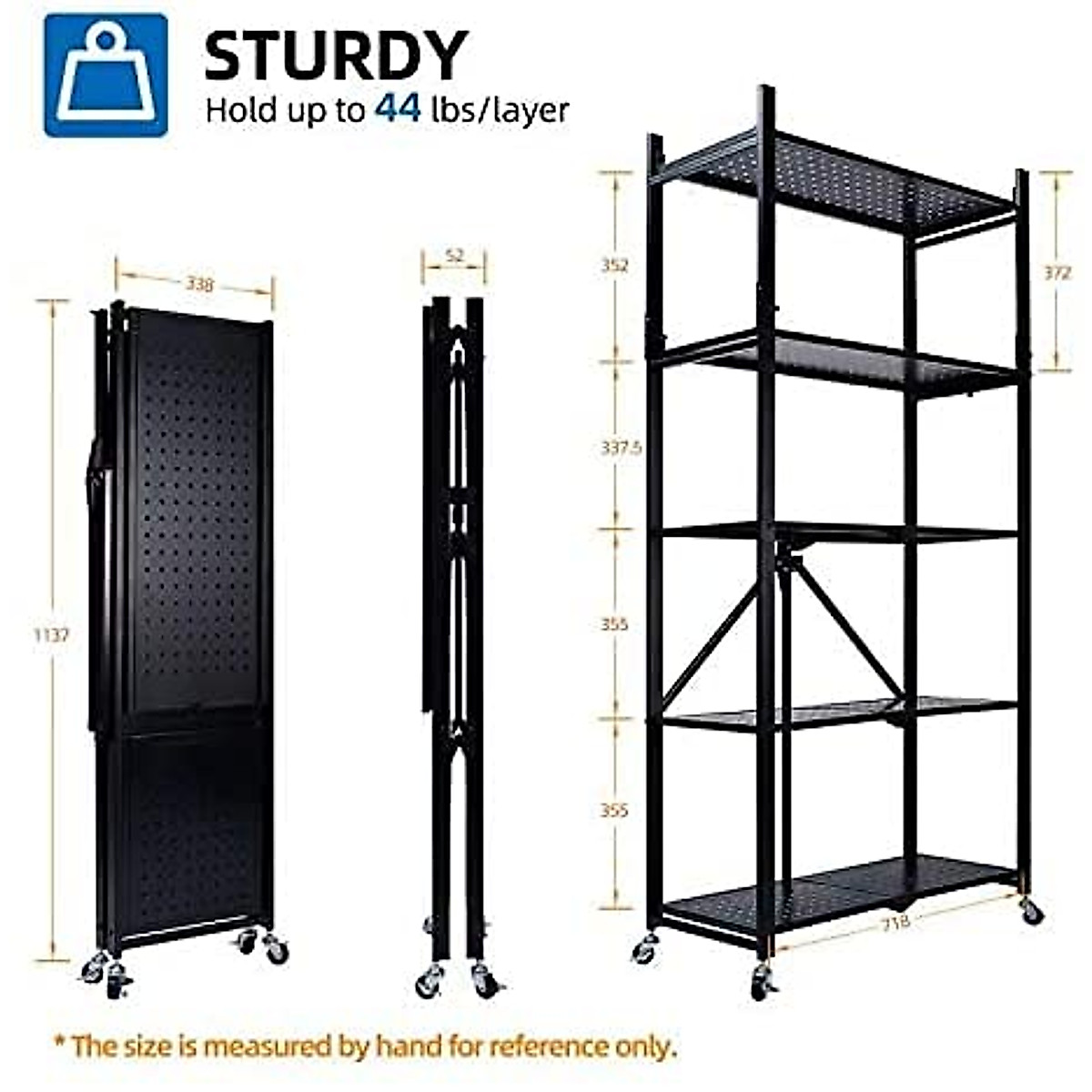 Malson Metal Storage Rack with Wheels, 5-Tier Storage Shelf Heavy Duty Storage Shelving Unit and Metal Organizer Wire Rack for Home Office Kitchen Bathroom Organization