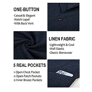 Blazer for Men Mens Casual Regular Fit Suit Jacket Linen Sport Coats Blue 2XL