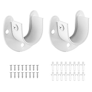 Suiwotin 2 Packs Stainless Steel Closet Rod End Supports 1-1/3 Inch Wardrobe Bracket Heavy Duty Closet Pole Sockets Flange Rod Holder, U-Shaped with Screws, White