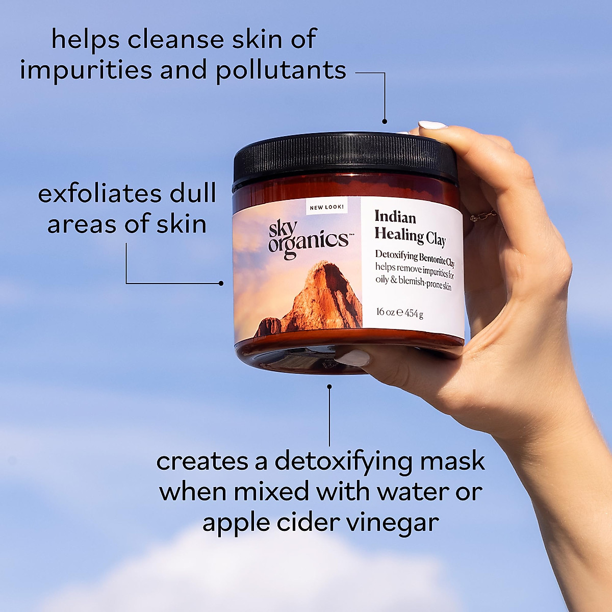 Sky Organics - Indian Healing Clay, 16 oz - Detoxifying Bentonite Clay Powder - Exfoliating Face Mask - Pore Cleaner - Combination & Oily Skin - Natural, Vegan & Cruelty Free - Skin Care
