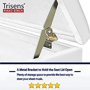 Trisens Adjustable Piano Bench Wooden Piano Stool with Music Storage & Height Adjustable- PU Leather and Solid Wood (White with Music Storage)