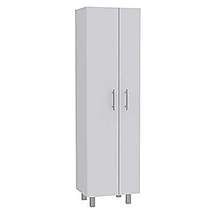 Nala Cleaning Cabinet with 5 Shelves and Hanging Rack in White