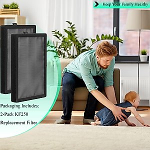 KF250 Filter Replacement,Compatible with Kenmore KF250 1200e Series Air Purifier PM2010, 3-IN-1 H13 True HEPA Replacement Filter,Part No. KF250,2-Pack
