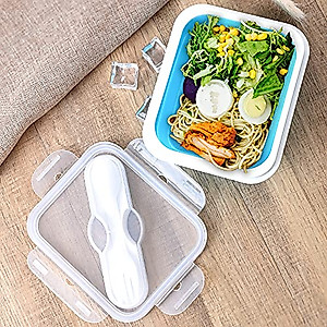 ionEgg Silicone Lunch Container With Spoon & Fork, Bento Box, Collapsible Food Storage Container with Clip-on Lid, 20 Oz