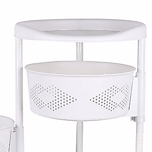 Gdrasuya10 Rotating Multi-Layer Kitchen Storage Shelf Metal Corner Shelves Stackable Removable Basket Rack Organizer on Rolling Wheels for Fruit Vegetable (5-Tier, White)