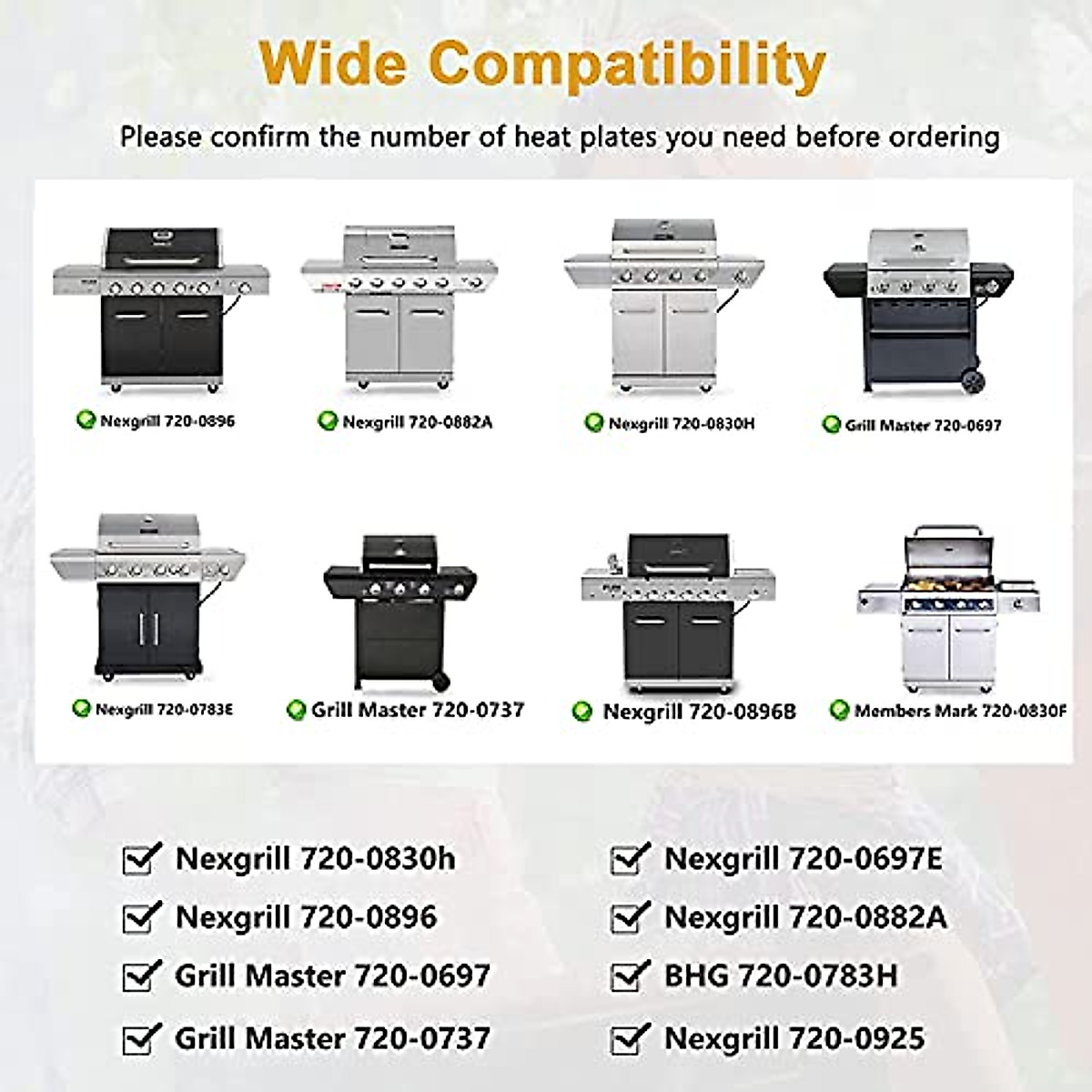 Criditpid Grill Heat Tent Plate Flame Tamer Compatible for Grill Master 720-0697 720-0737, Nexgrill 720-0830H 720-0783E 720-0830A 720-0830D, Porcelain Steel Burner Cover for Nexgrill 720-0830H