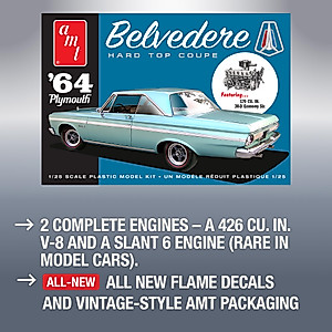 AMT - 1964 Plymouth Belvedere (w/Straight 6 Engine) 2T, 1:25 (AMT1188M), White