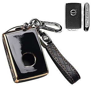 SANRILY for Volvo Key Fob Cover Keyless Full Protection Key Case for Volvo XC90 XC60 S60 XC40 Soft TPU Golden Edge Key Shell with Keychain Black
