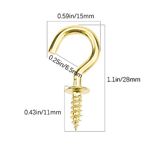 Kukiwhy Mini Ceiling Screw Hooks, 200 Pieces 3/4 Inch Cup Hooks Screw-in Hooks for Hanging Plants Mug Arts Decorations，Gold