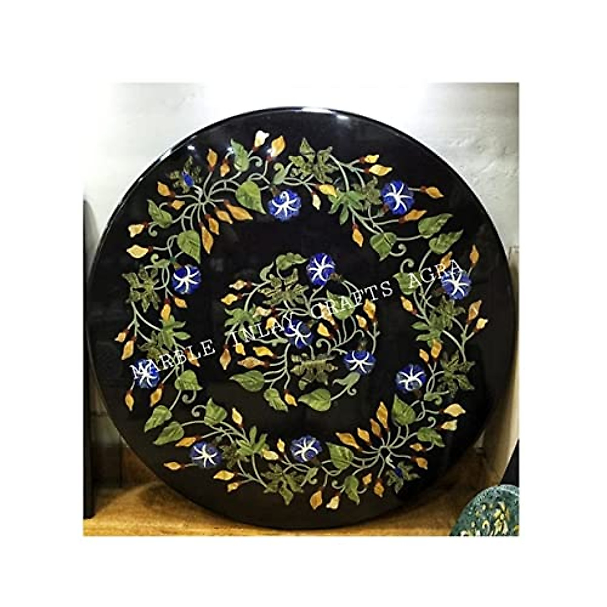 Black Marble Inlay Coffee Table 39" Round Center Table, patio table, Hallway Center Table, Centre Piece, Piece of Conversation