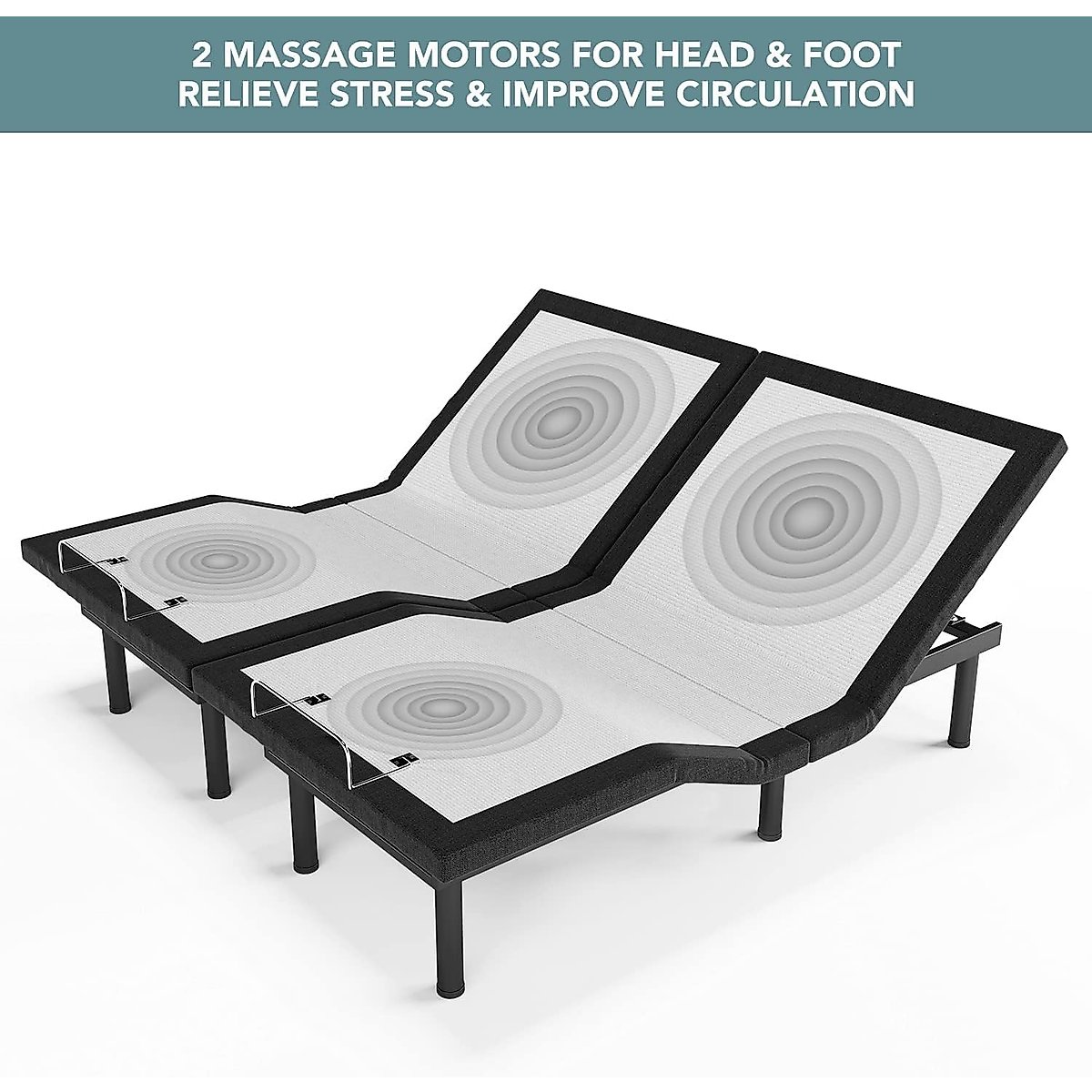 cebihy Adjustable Bed Frame, Adjustable Bed Base Split King for Stress Management, Zero Gravity Base, Head and Foot Incline with 3-Speed Massage, Anti-Snore, and Memory Pre-Sets(2pcs)