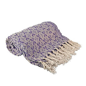 Ancient Handicraft Cotton Throw Blanket with Fringe 60x48 Inches | Purple Reversible Lightweight Warm Cozy Throw Blanket for Living Room, Bed Room, Chair, Couch, Camping, Travel, Everyday Use